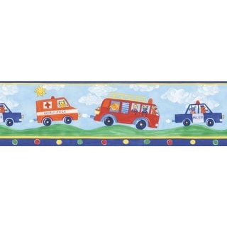 Brewster 443B97633 Fire Engines Blue Fire Truck Border - Bed Bath ...