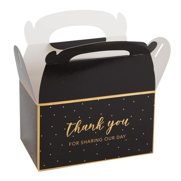 Black and Gold Thank You Party Favor Gable Boxes for Wedding, Birthday ...
