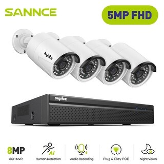 SANNCE 8CH 5MP PoE Home Security Camera System, 4Pcs Wired 5MP Cameras ...