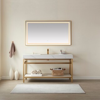 Funes 60" Single Vanity, Metal Support with Stone Top and Mirror - 60 ...