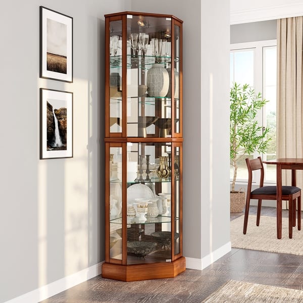 BELLEZE Ashfield Lighted Corner Curio Cabinet, Oak - Bed Bath & Beyond ...