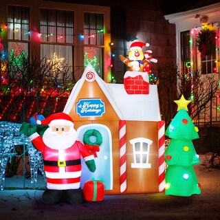 7ft Inflatable Gingerbread House with Santa Claus & Christmas Treee ...