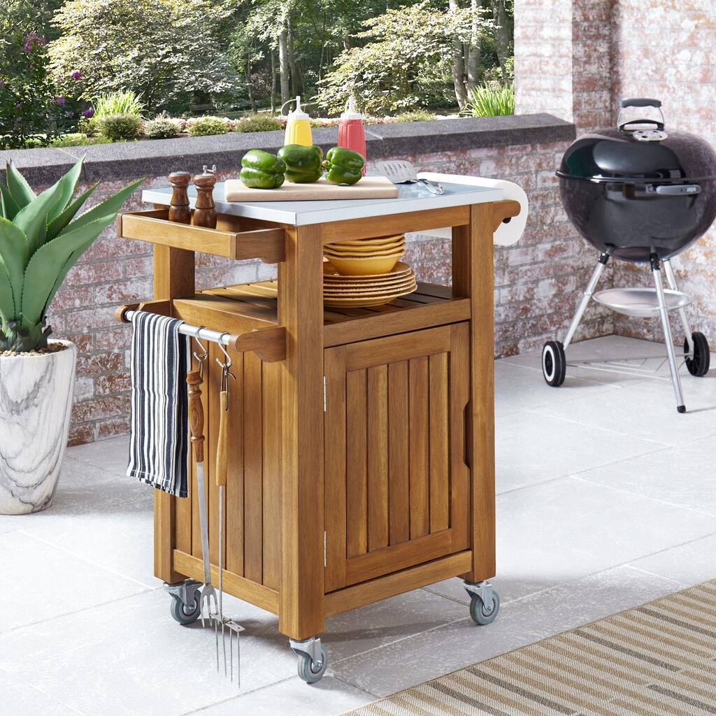 Maho Golden Teak Outdoor Compact Barbeque Cart - Overstock - 31028848