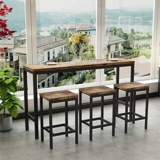 Long Dining Table Set with 3 Stools, Natural - Bed Bath & Beyond - 37031931