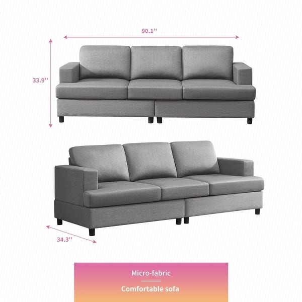 Mixoy Upholstered 3 Seat Couch,91 Inches Modern Comfy Sectional Sofa ...