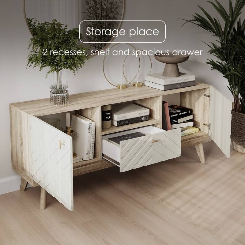 Living Skog Alba Beige TV Stand Console with Drawer Fits TV's up to 65 ...