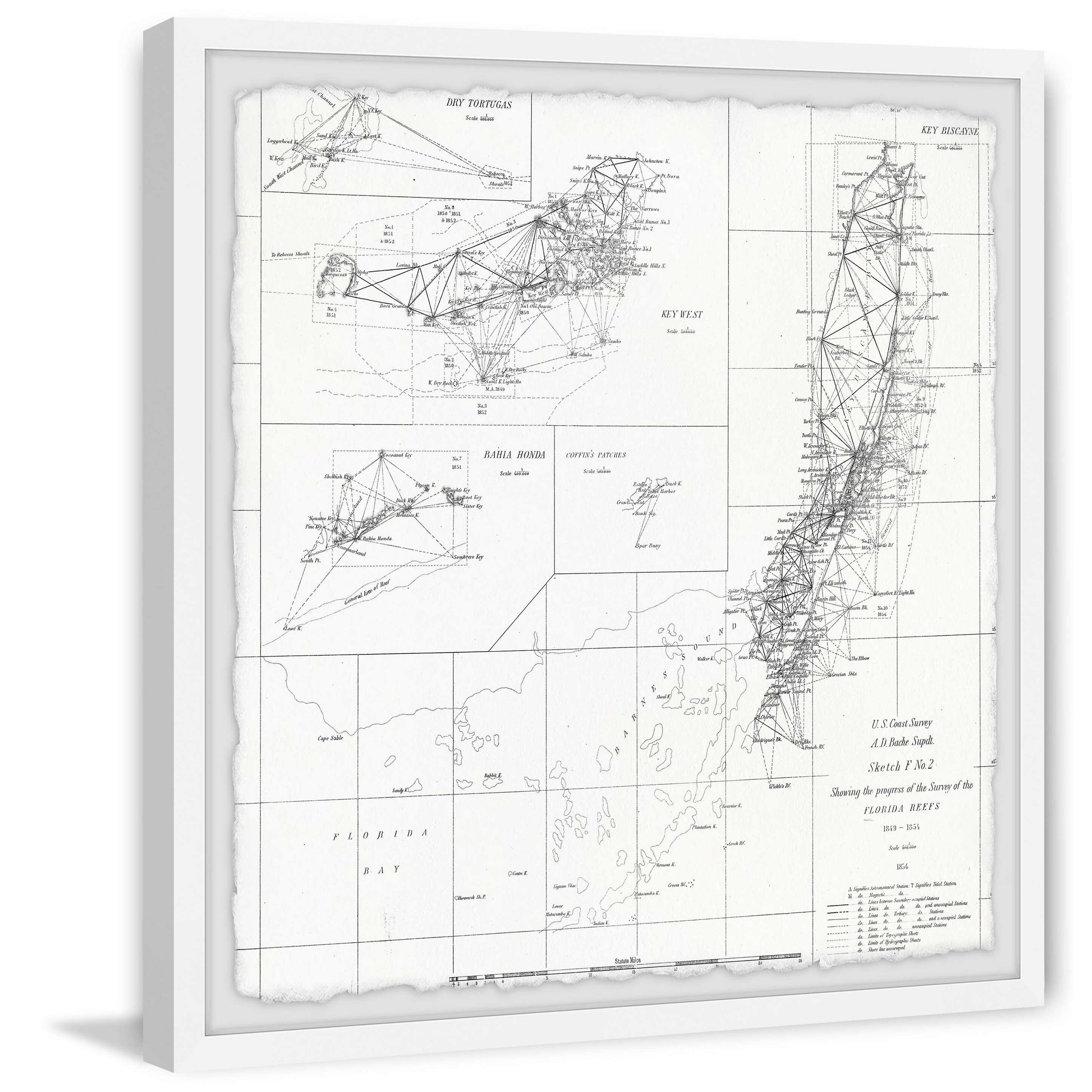 'Map of the Key West and Adjacent Keys' Framed Painting Print - Bed ...