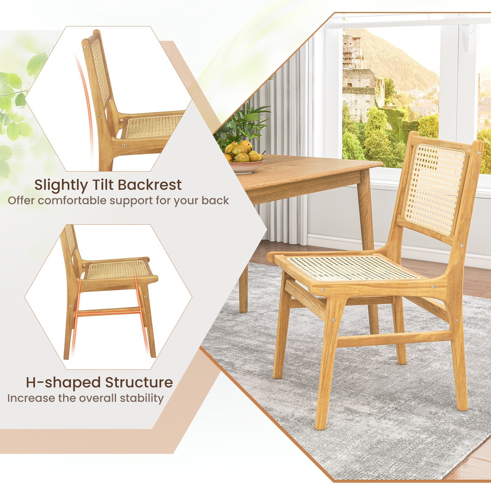 Rattan Dining Chair with Natural Cane Woven Backrest and Teak Wood Frame 23undefinedL x 20undefinedW x 35 H Bed Bath Beyond 41698450