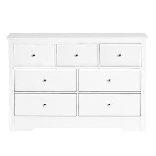 White Particleboard MDF Dresser with 7 Drawers, Metal Handles - Bed ...