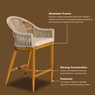 2-Piece Patio Outdoor Chairs Bar Stools with Arm and Backrest and ...
