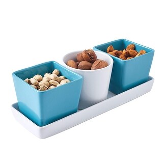 4-Piece Ceramic Tray with Three compartment serving Bowl Dishes - Bed ...
