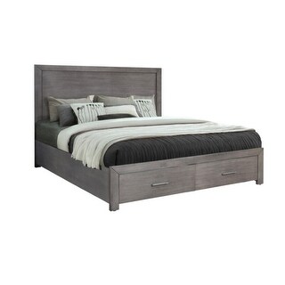 Wane King Size Bed, Footboard Storage, Metal Handles, Gray Wood Finish ...