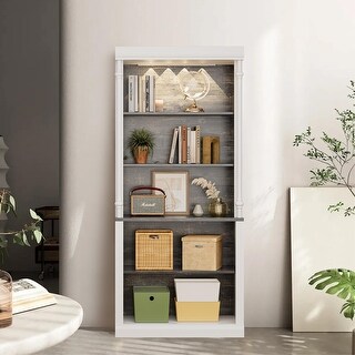 71'' Tall Bookcase with 5-Tier Storage Shelves & Cabinet , White Free ...