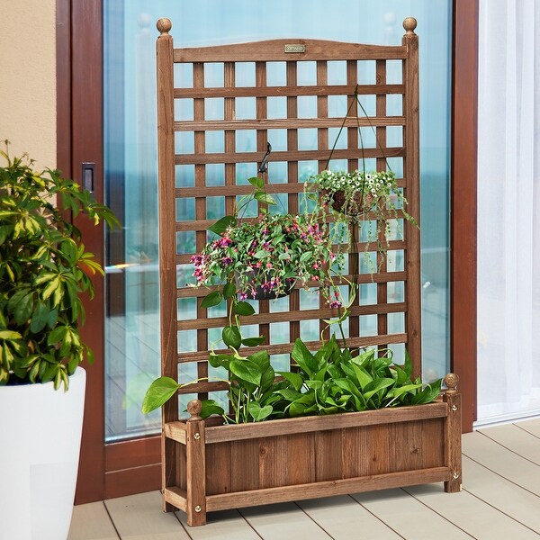 64 in x 80 in x 12 in Solid Wood Garden Trellis with Planter Box - 1Set ...