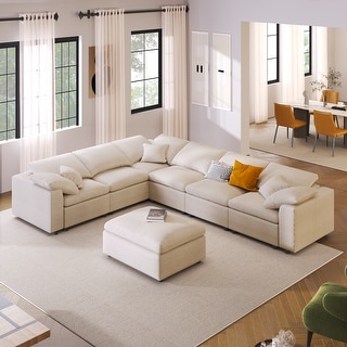 Beige Oversized Modular Sofa with Ottoman L Shaped Corner Sectional Sofa - Bed Bath & Beyond ...