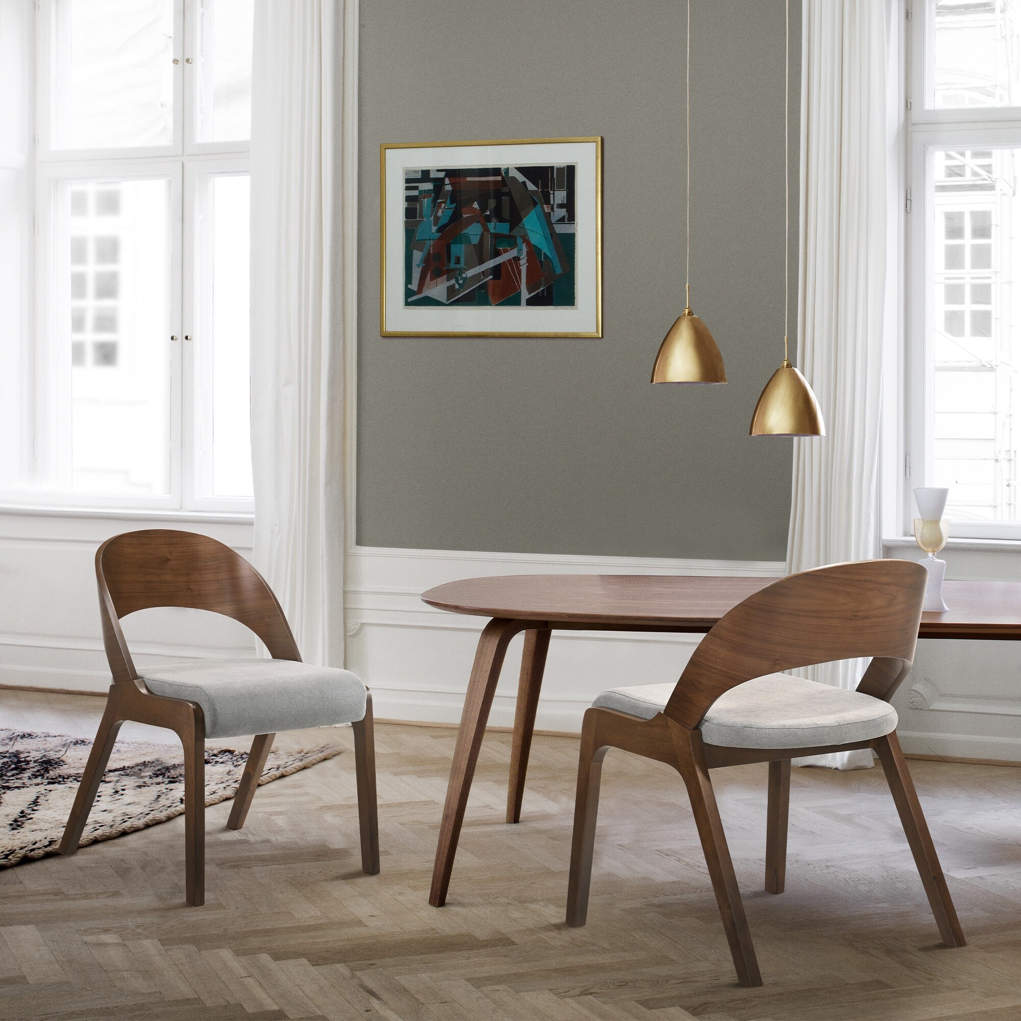 Santana Mid-Century Modern Upholstered Wood Dining Chairs - Set of 2 ...