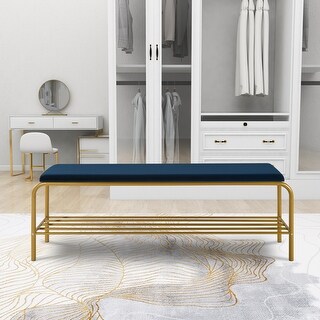 Velvet Upholstered Shoe Rack Storage Bench, Rectangular Tufted Entryway ...