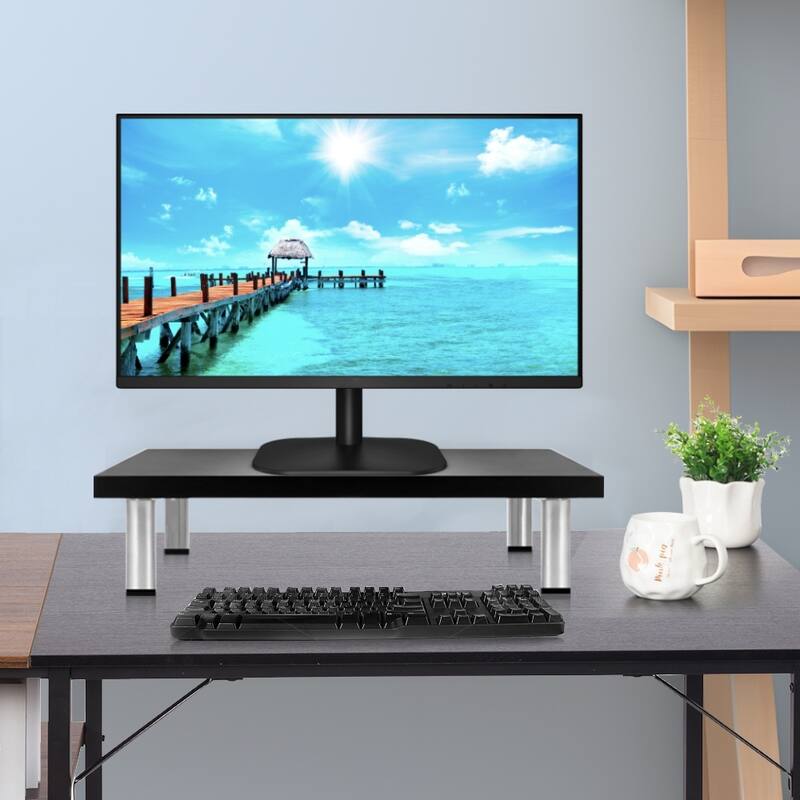 HGMart 42 in. Black Bamboo Monitor Stand Desk - Overstock - 41195944