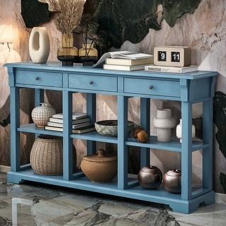 Retro Style Console Table with 3-Drawers, Navy - Bed Bath & Beyond ...