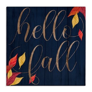 Stupell Hello Fall Script Autumn Foliage Border Canvas Wall Art, 17x17 ...