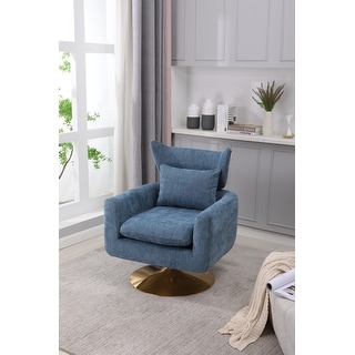 Blue Swivel Reading Chair Upholstered Armchair with Pillow Sofa Chair ...