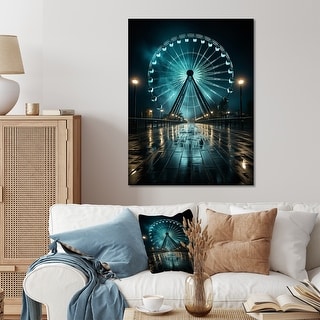 Designart "Teal Ferris Wheel Nighttime Thrills" Amusement Parks Large ...