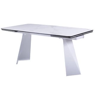 White Ceramic Extension Dining Table with White Metal leg - Bed Bath ...