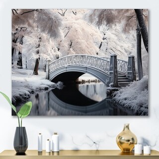 Designart "White Bridge In Winter II" Bridges Canvas Prints - Bed Bath ...
