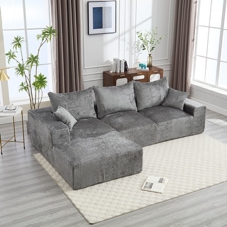 Boucle Upholstered L-shaped Intimate Comfort Deep Seat Modern Sofa with ...