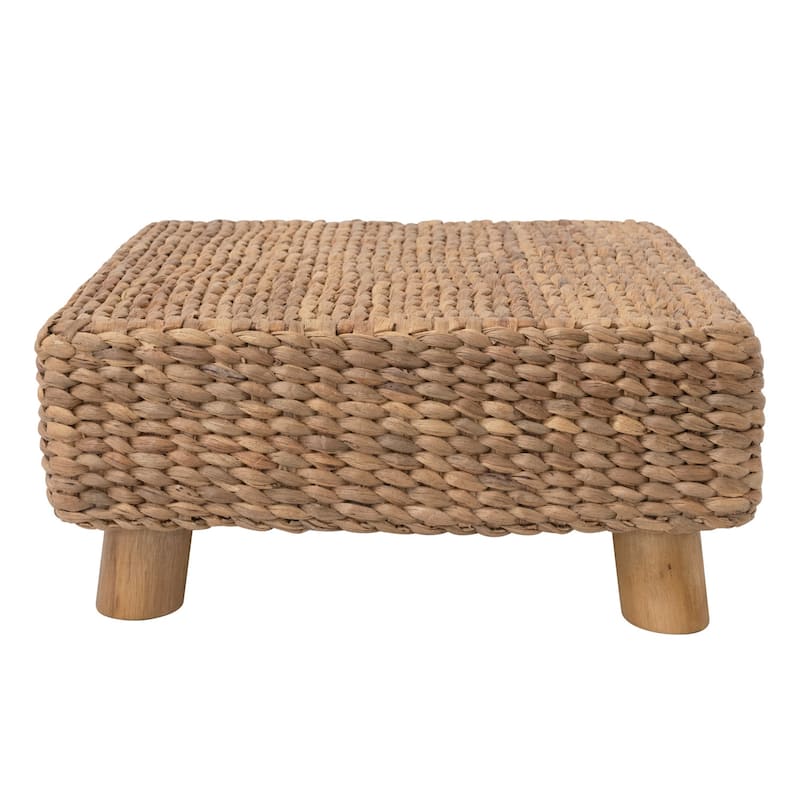 Woven Water Hyacinth Stool with Teakwood Legs - Overstock - 35664637