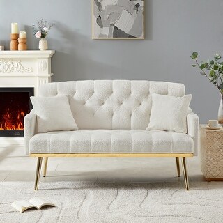 Upholstered Sofa, Modern Small Sofa Couch with Side Pocket and Golden ...