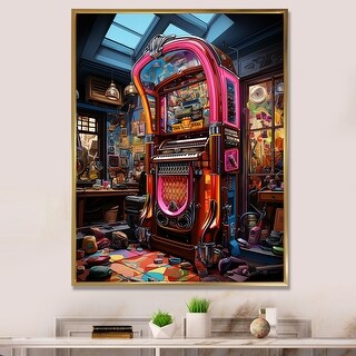 Designart "Colorfull Jukebox Photography" Jukeboxes Framed Canvas ...