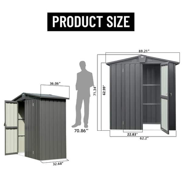 5.7x3 FT Metal Outside Sheds&Outdoor Storage Galvanized Steel w ...