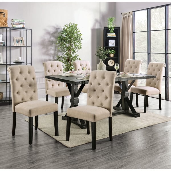 Yere Rustic Solid Wood Button Tufted 7-Piece Dining Set by Furniture of ...