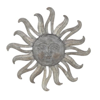 Metal Sun Indoor Outdoor Face Home Wall Decor with Ribbed Detailing ...
