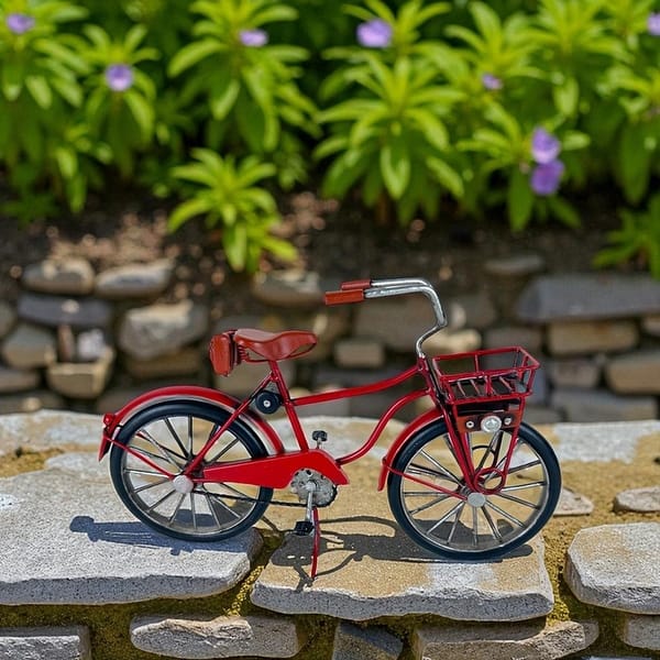 Vintage Style Red Bicycle with Basket Tabletop Accent - Bed Bath ...