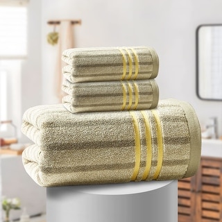 3 Piece Cotton Striped Bath Towel Set - Bed Bath & Beyond - 43137470