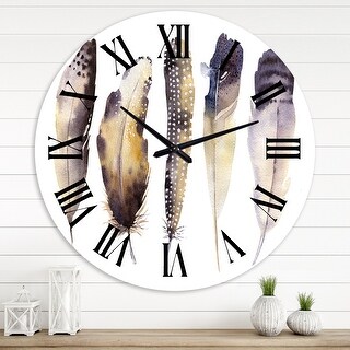 Designart 'Boho Ethnic Dark Gray Feathers I' Bohemian & Eclectic wall ...