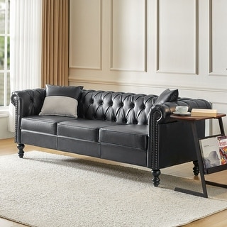 Faustina Traditional Button-tufted Leather Sofa with End Table and ...