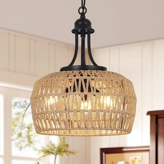 3 Light Boho Rattan Chandelier with Woven Lampshade - Bed Bath & Beyond ...