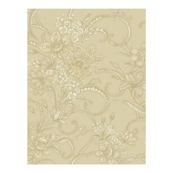 Chesapeake Wren Olive Jacobean Floral Mosaic Wallpaper - 396in x 20.5in ...