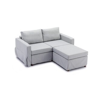 Light Grey Modular Sectional Sofa Modern Linen Loveseat with Ottoman ...