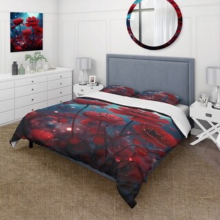 Designart "Ruby Red Poppy moonlight" Poppies Bedding Cover Set ...