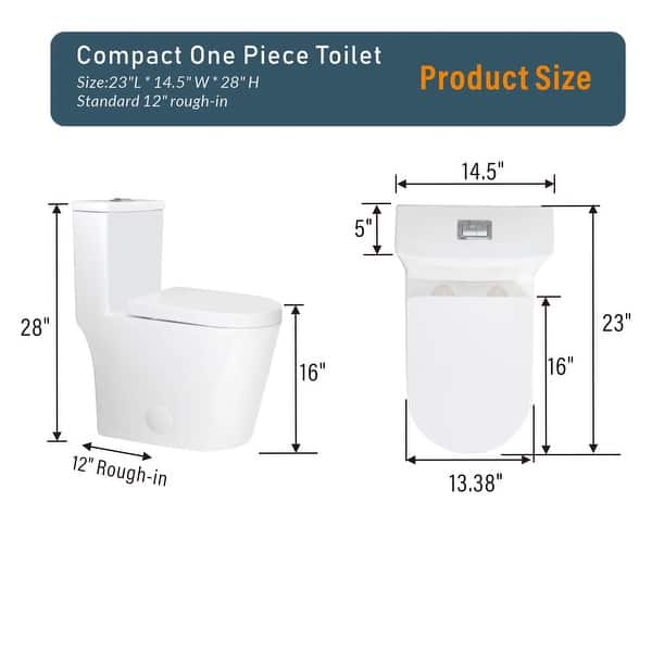 23 Inch White Short Depth One Piece Toilet Dual Flush - Bed Bath ...