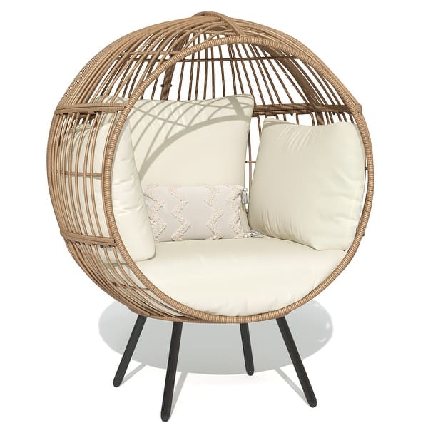Moasis Outdoor Indoor Wicker Basket Chair Round Egg Chair with Cushion ...