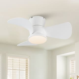 31" Modern White Dimmable LED Hugger Ceiling Fan with Light and Remote ...