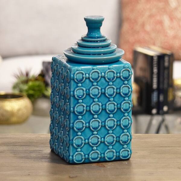 UTC32524: Ceramic Square 120 oz. Canister with Embossed Ring Pattern ...
