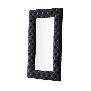 Cid 80 Inch Modern Portrait Mirror, Tufted Frame, Velvet Leather, Black ...