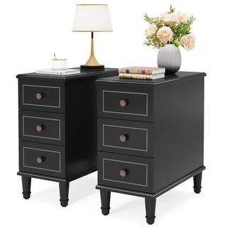 Solid Wood 3 - Drawer End Table Set,Fully Assembled Narrow Side Table ...