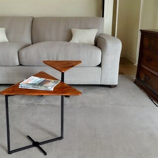 Triangular Wood Accent End Table with 2 Tier Tabletops Brown - Bed Bath ...
